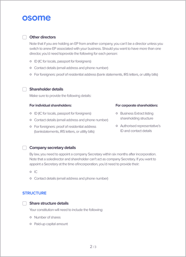 Pre-Incorporation Checklist for Singapore - Osome Guides