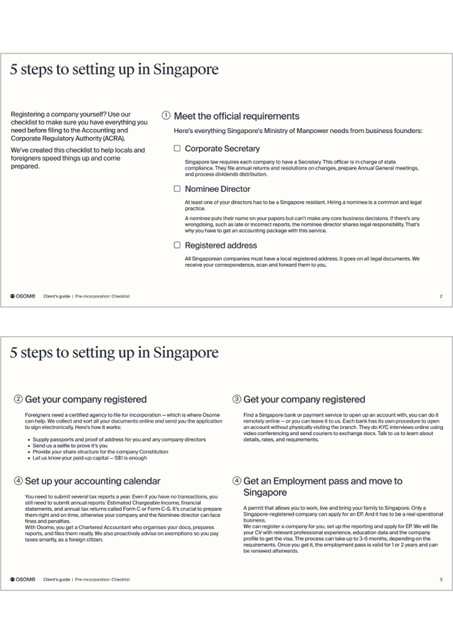 Pre-Incorporation Checklist for Singapore - Osome Guides
